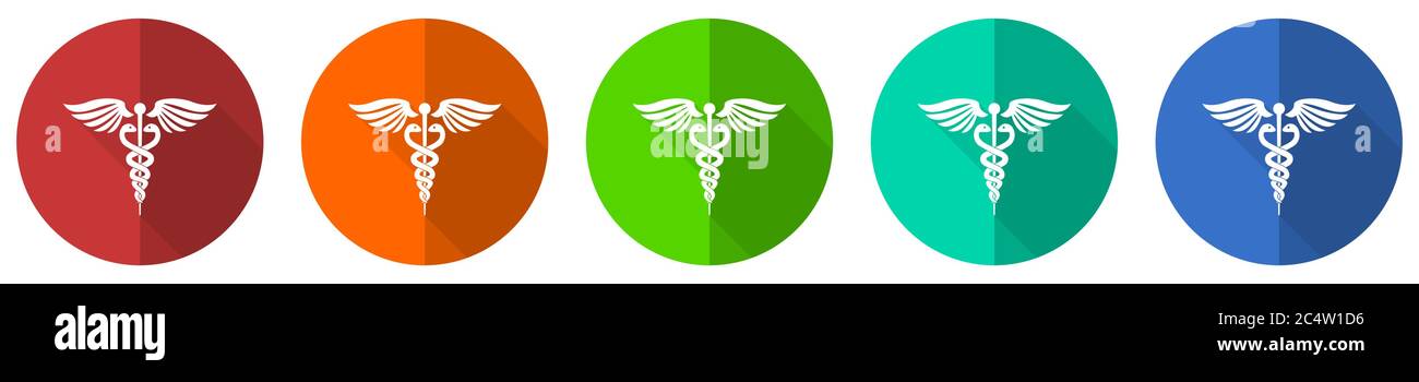 Emergency icon set, red, blue, green and orange flat design web buttons ...