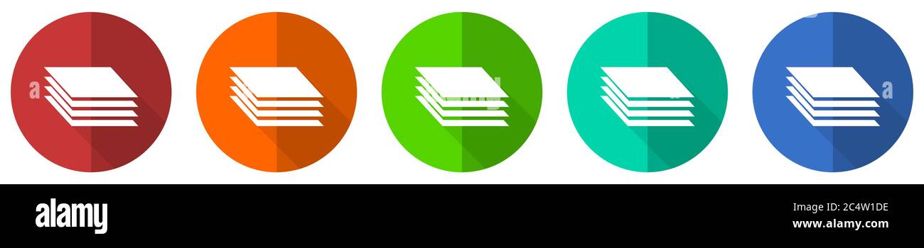 Layers icon set, red, blue, green and orange flat design web buttons ...