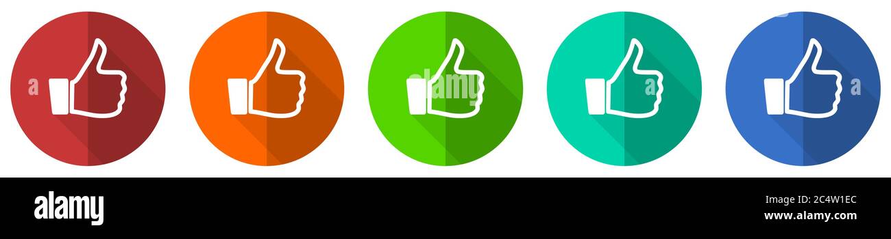 Like icon set, red, blue, green and orange flat design web buttons ...