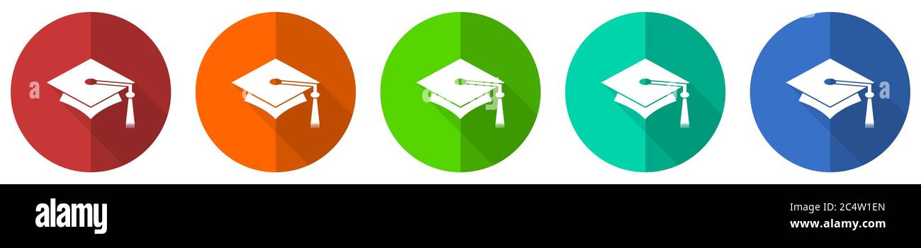 Education icon set, red, blue, green and orange flat design web buttons ...