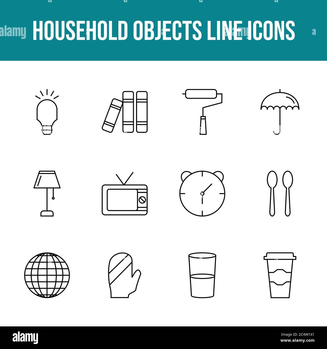 Unique household objects vector line icon set Stock Vector Image & Art ...