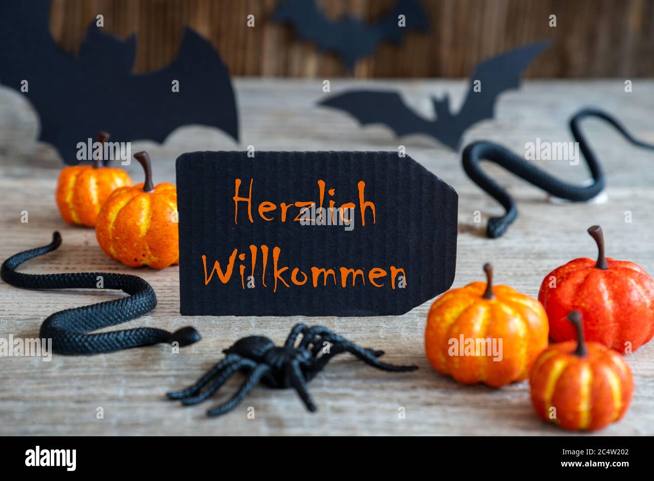 Black Label, Text Willkommen Means Welcome, Scary Halloween Decoration ...