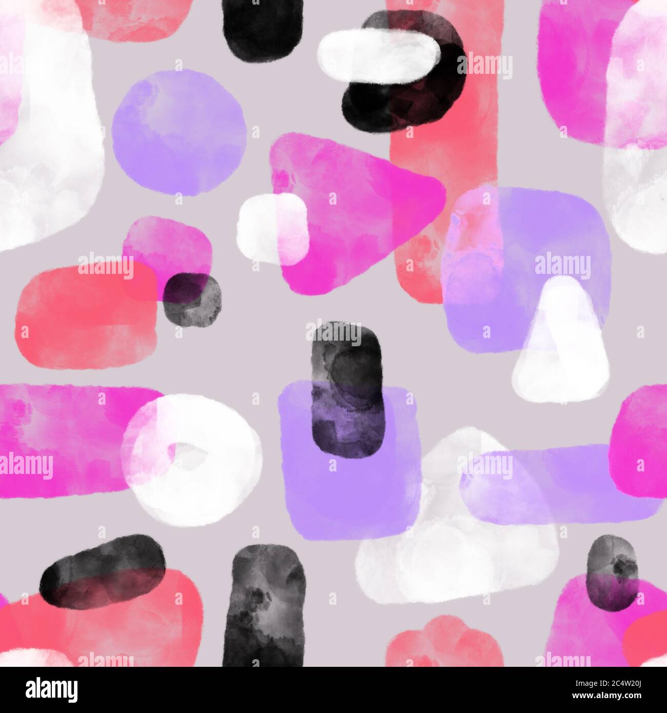 Seamless repeating pattern Watercolor shapes collage. Pink, white ...