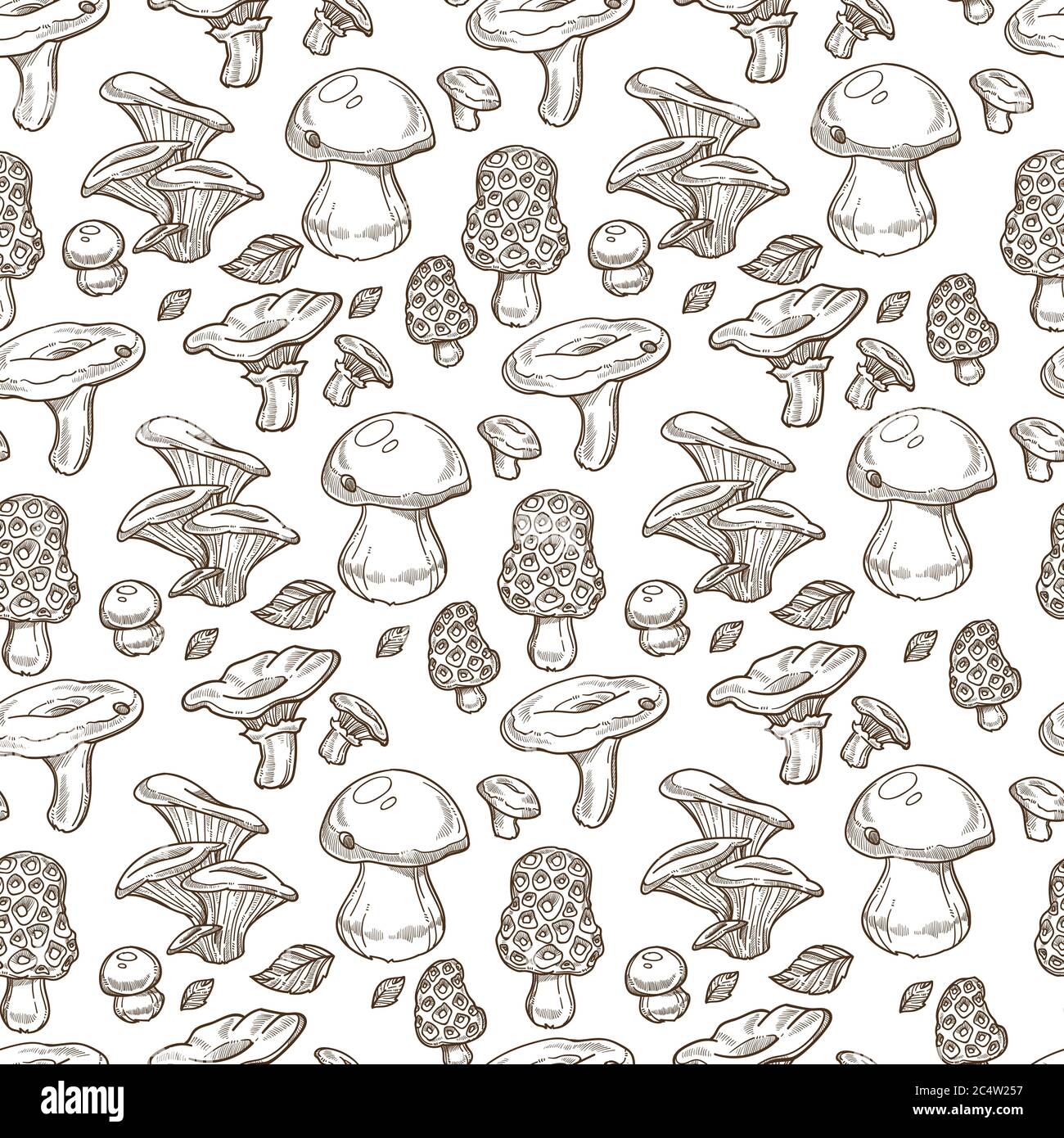 Porcini mushroom, Boletus edulis fungi monochrome seamless pattern ...