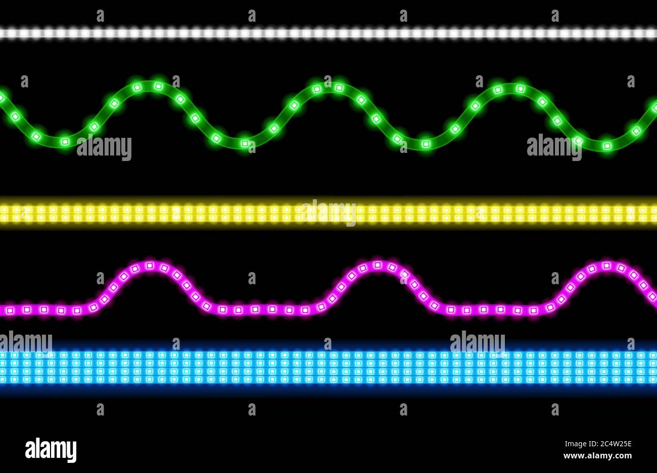 Led strips with neon light effect isolated on transparent background ...