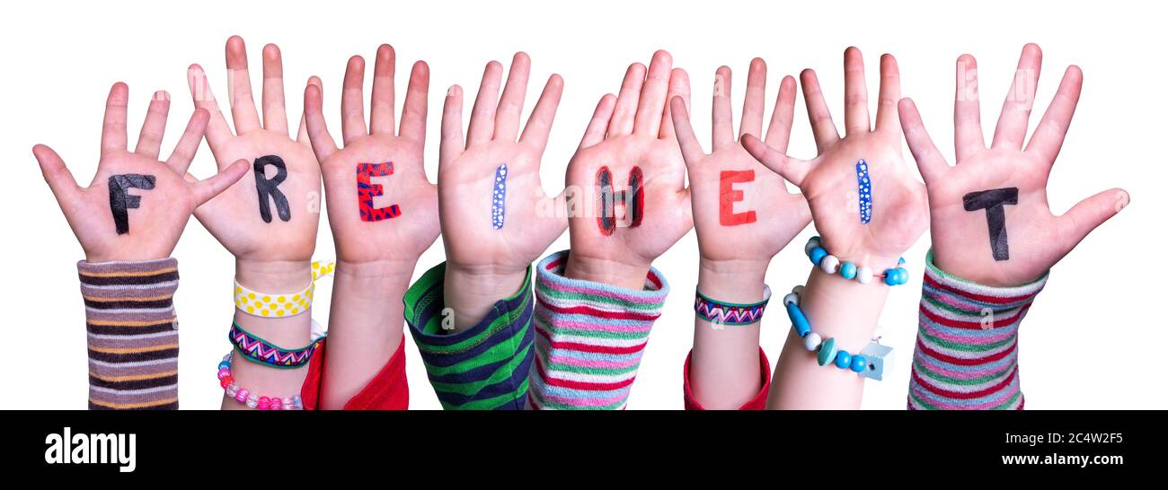 Children Hands Building Word Freiheit Means Freedom, Isolated ...