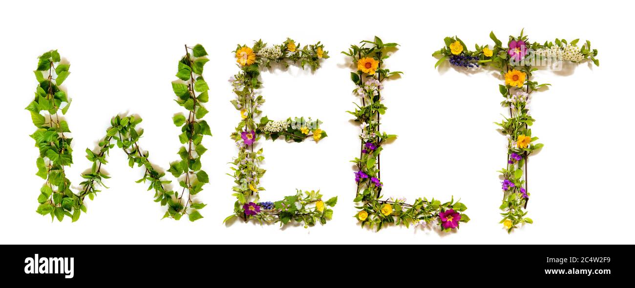 Flower And Blossom Letter Building Word Welt Means World Stock Photo - Alamy