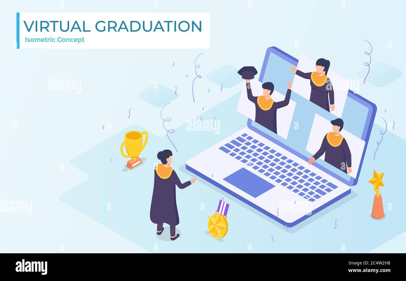 Virtual graduation video conference use laptop university college high ...