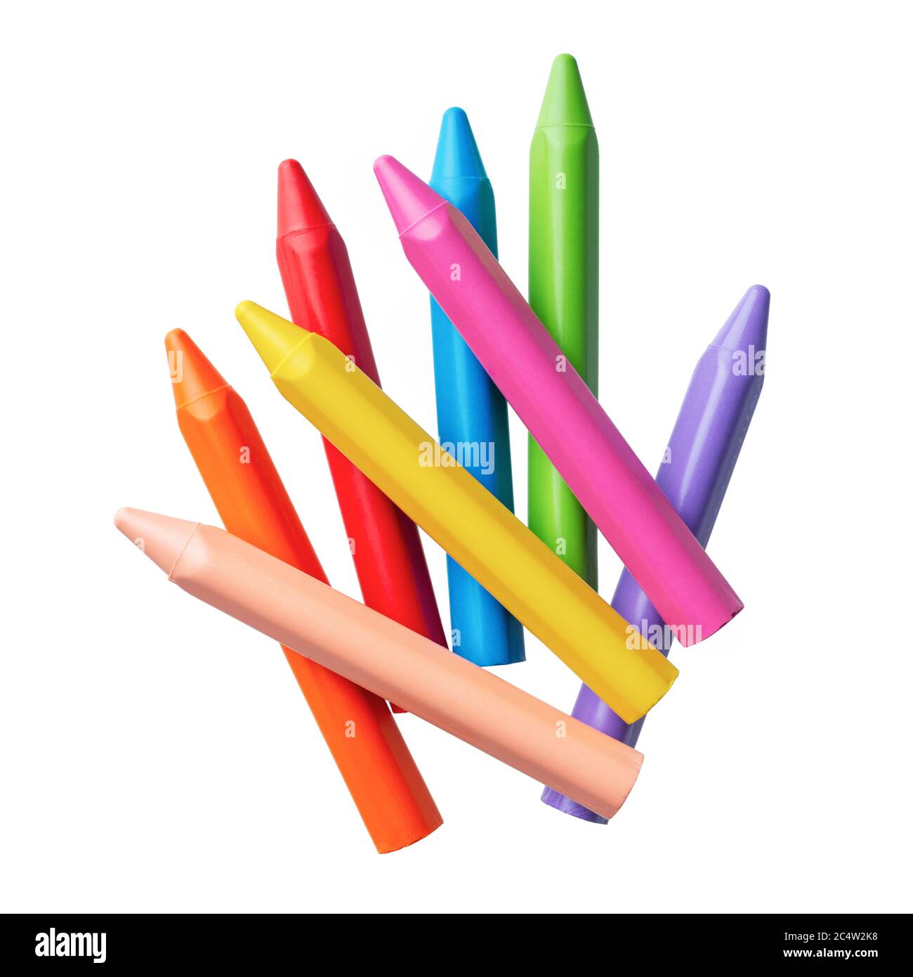 Assorted set of bright multicolor crayons, isolated on white background ...