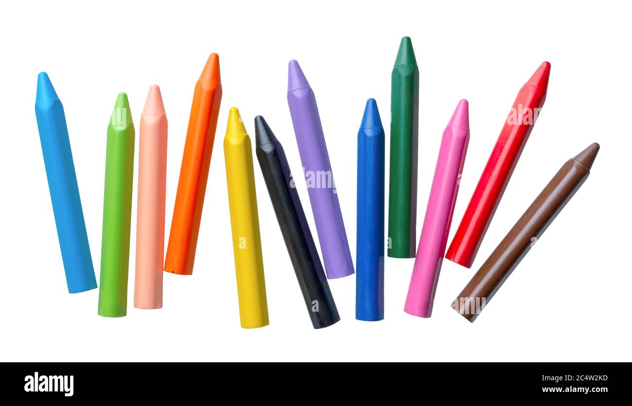 Assorted set of bright multicolor crayons, isolated on white background ...