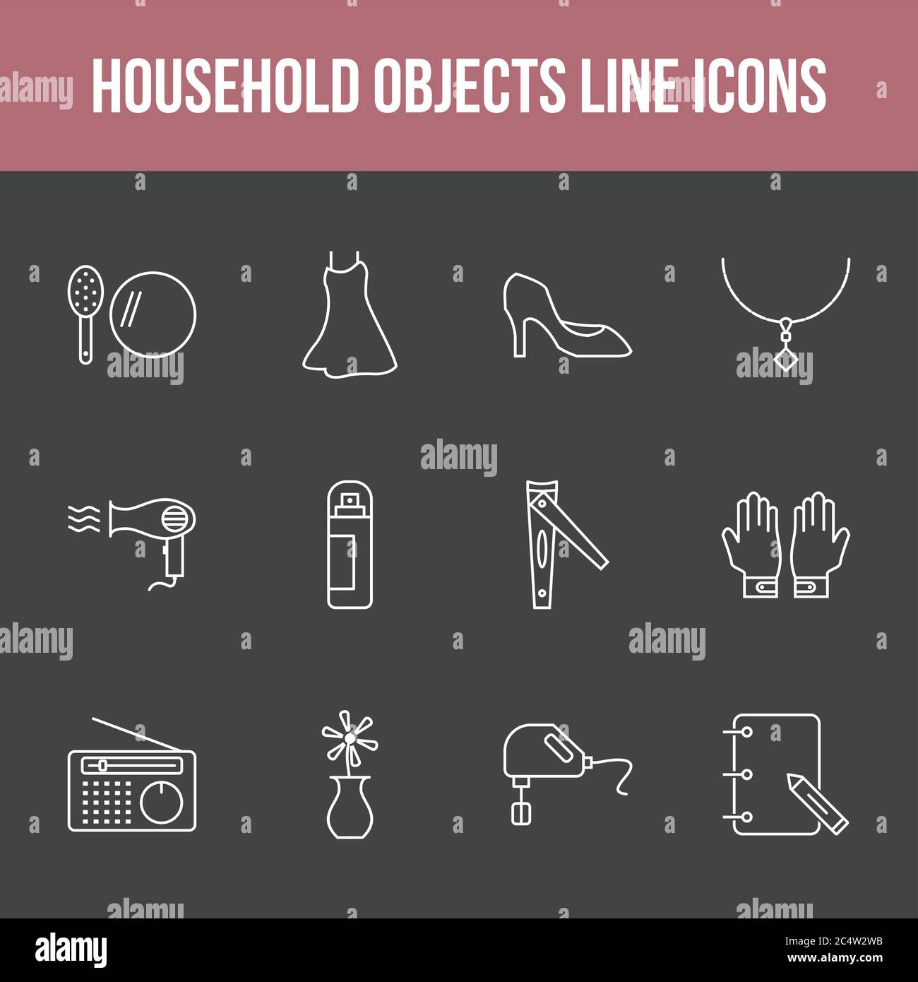 Unique household objects vector line icon set Stock Vector Image & Art ...