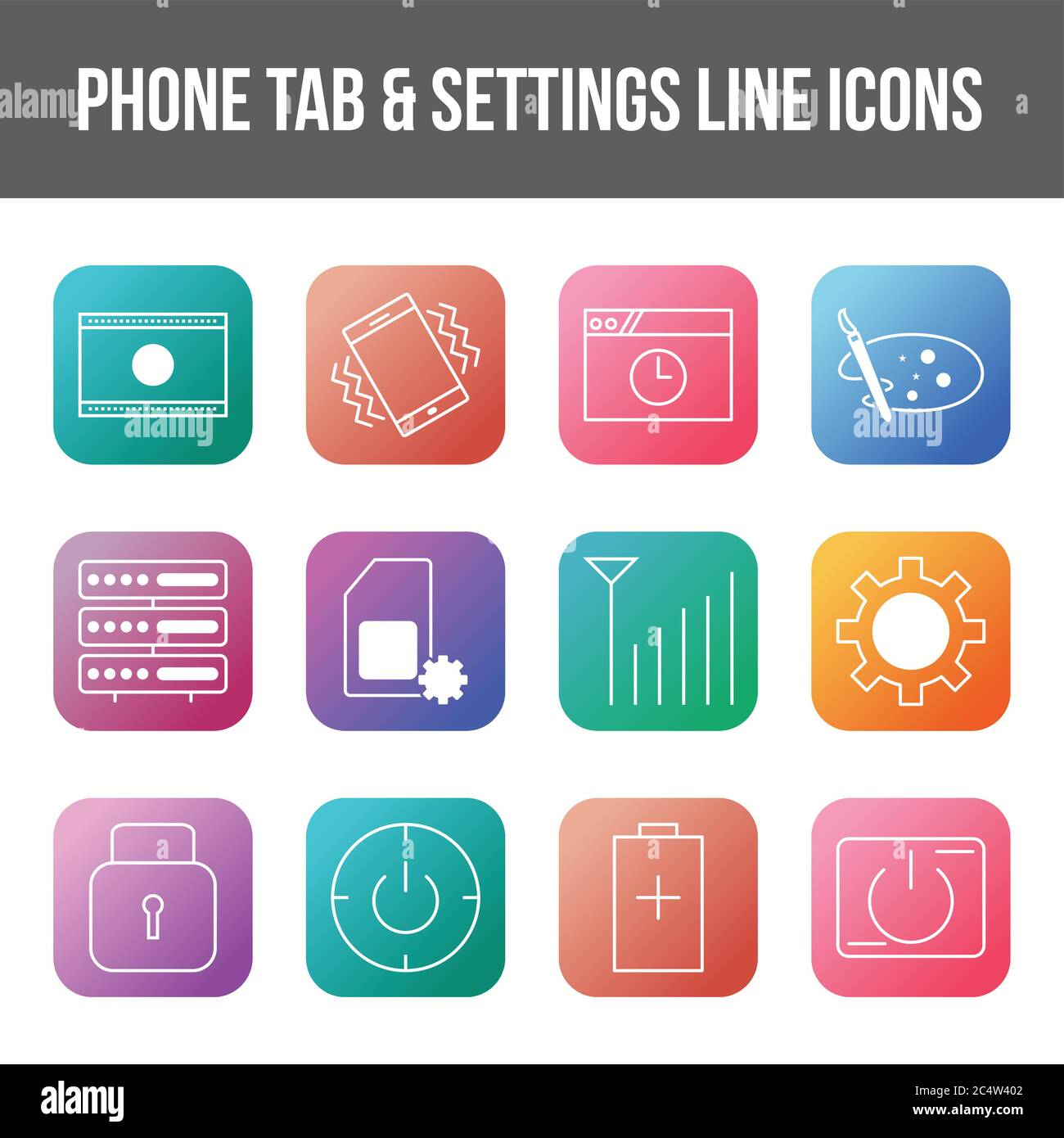 Unique phone tab & settings vector line icon set Stock Vector Image ...