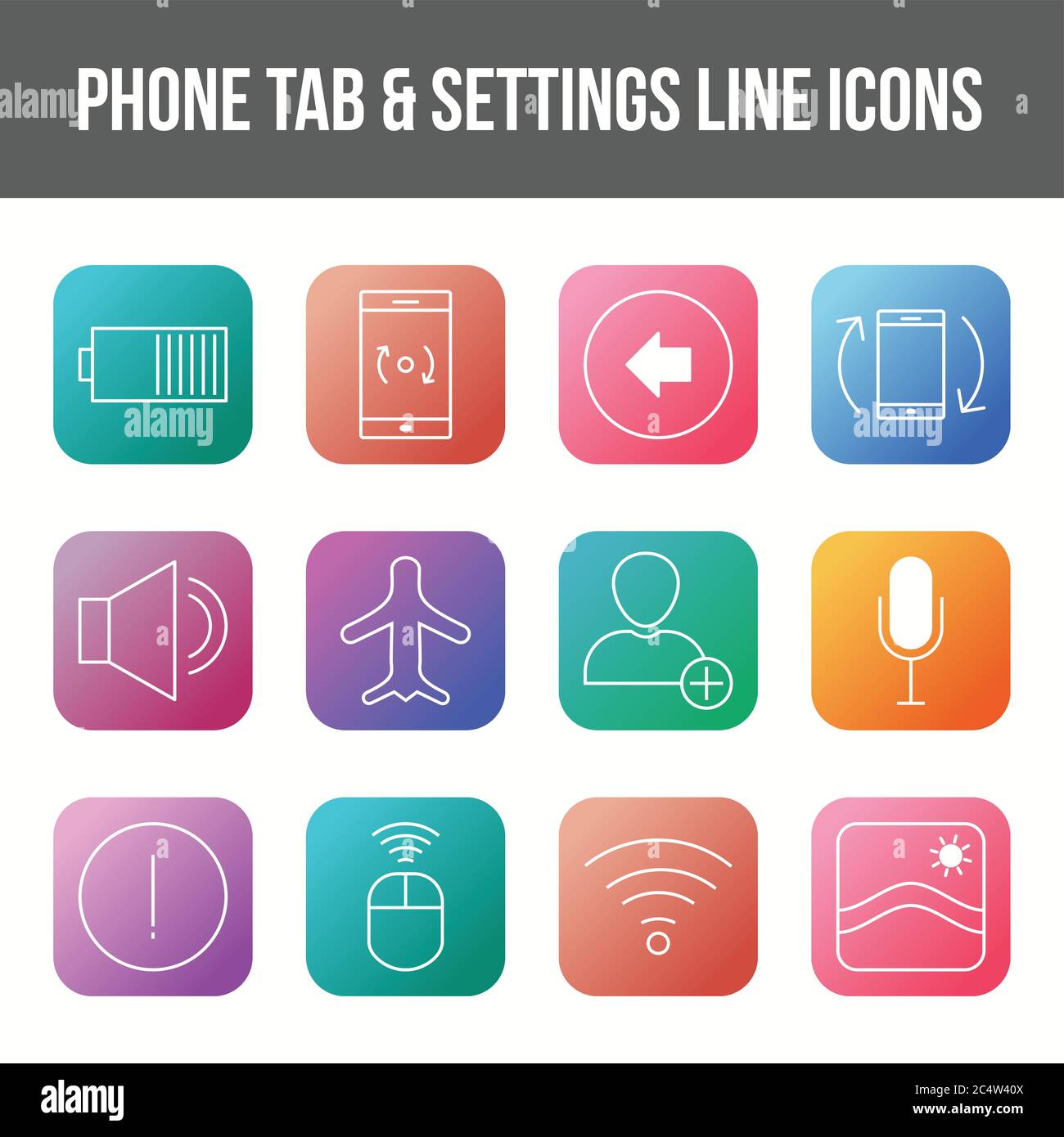 Unique phone tab & settings vector line icon set Stock Vector Image ...