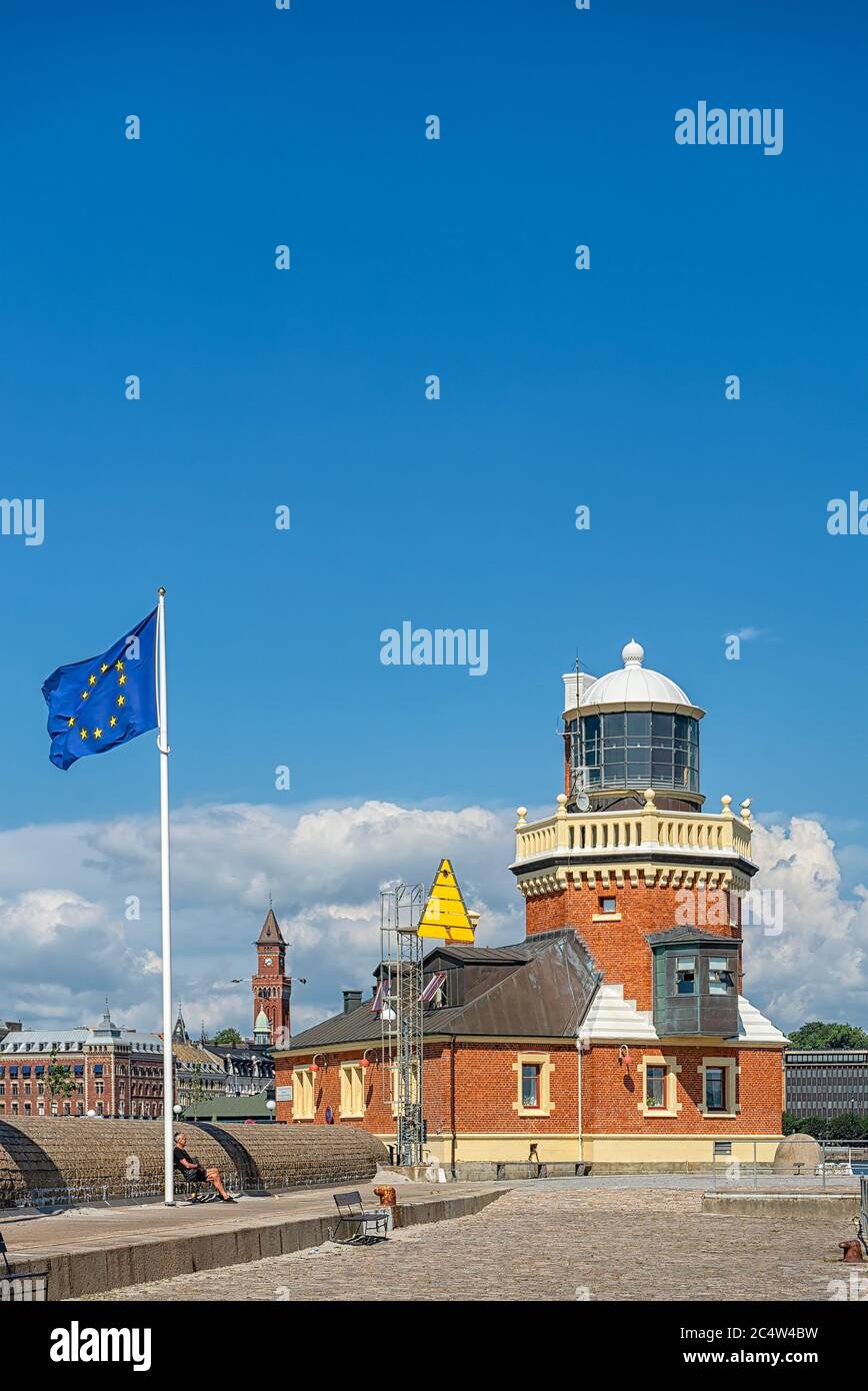 HELSINGBORG, SWEDEN - JUNE 27, 2020: The old red brick lighthouse at ...