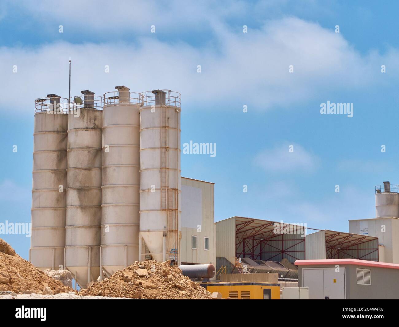 Concrete batching plant silos on the construction site Stock Photo - Alamy