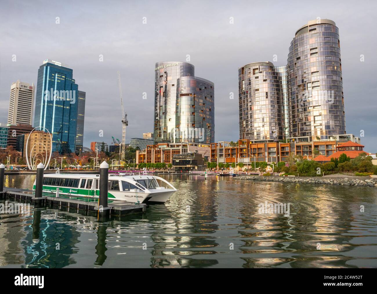 A ferry berthed at Elizabeth Quay, a mixed-use development project in ...