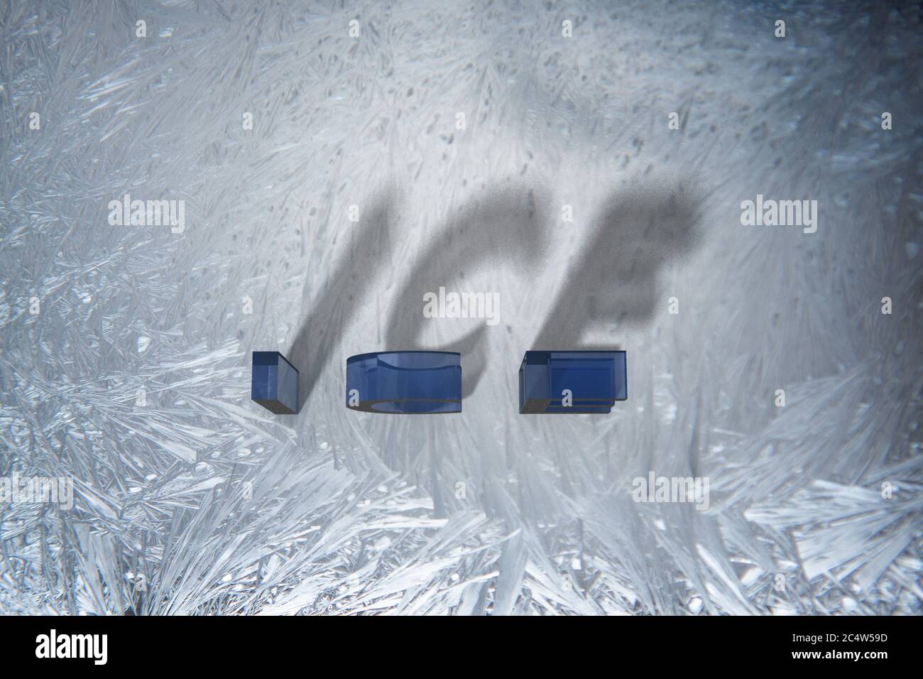 Words on a Ice sheet background. ICE blocks and shadows. 3d ...