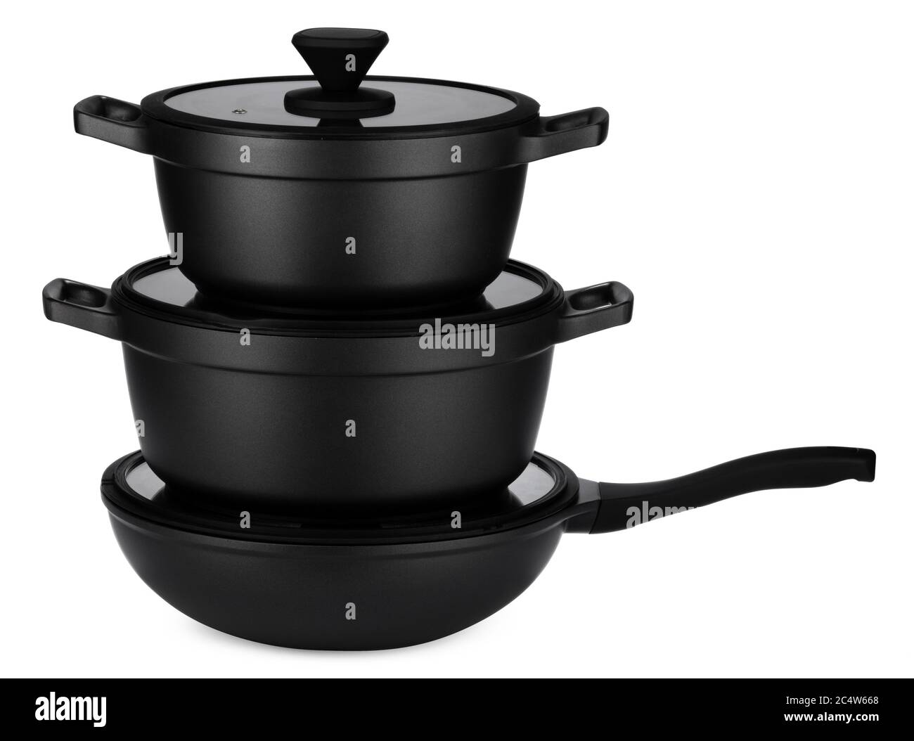 New set of black cookware isolated on white Stock Photo - Alamy