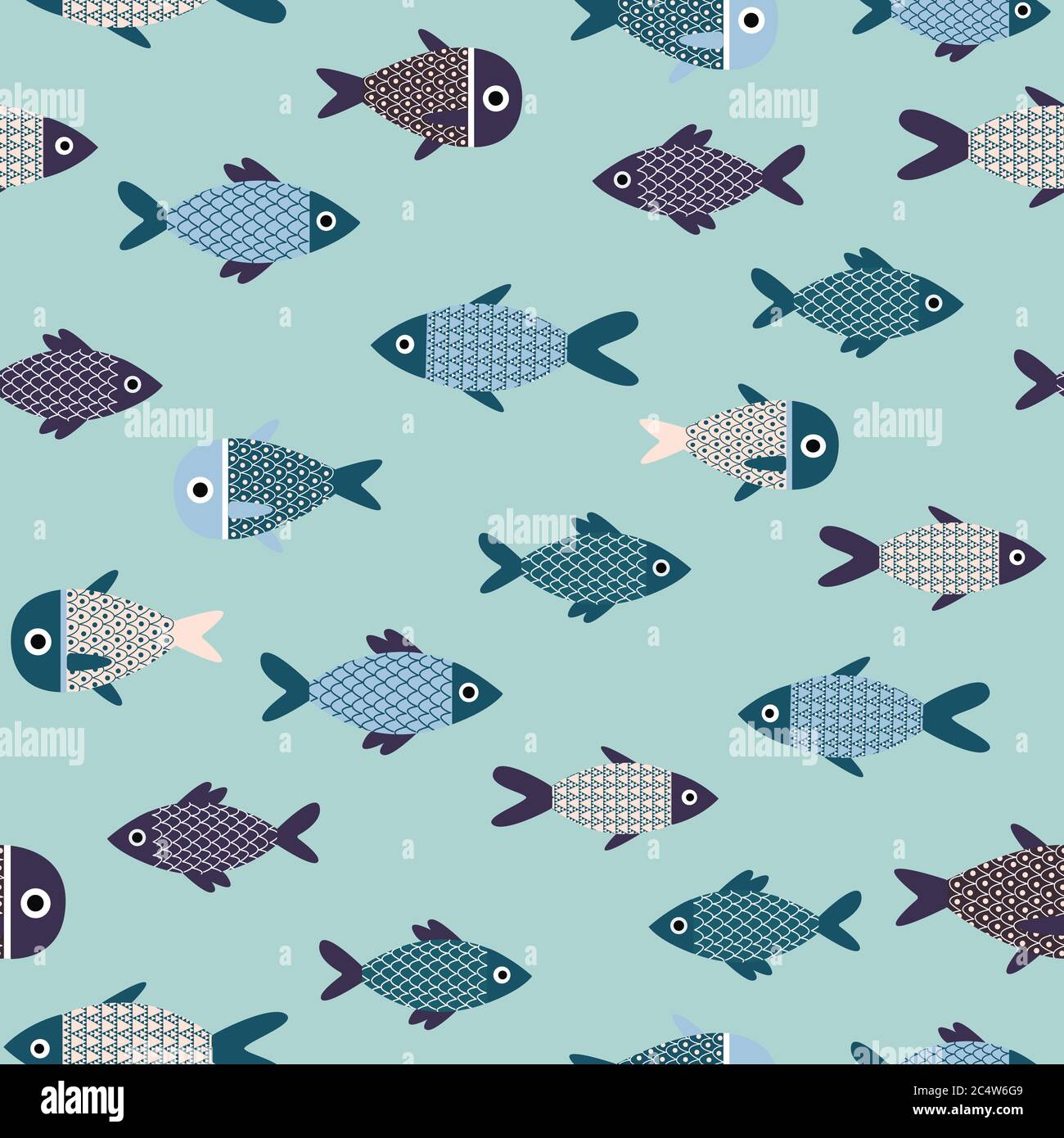 Vector aqua abstract fish seamless pattern background. Perfect for ...