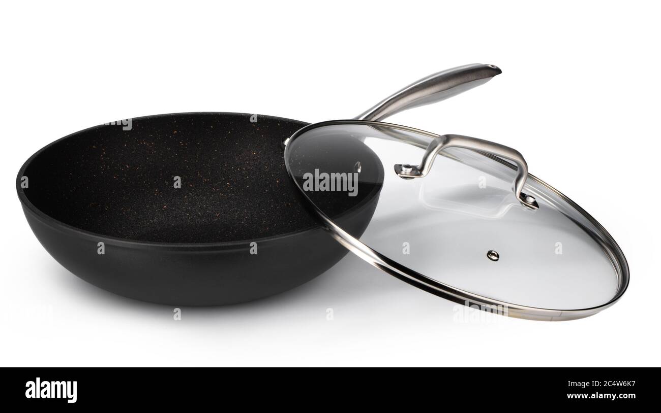 New black frying pan isolated on white background Stock Photo - Alamy