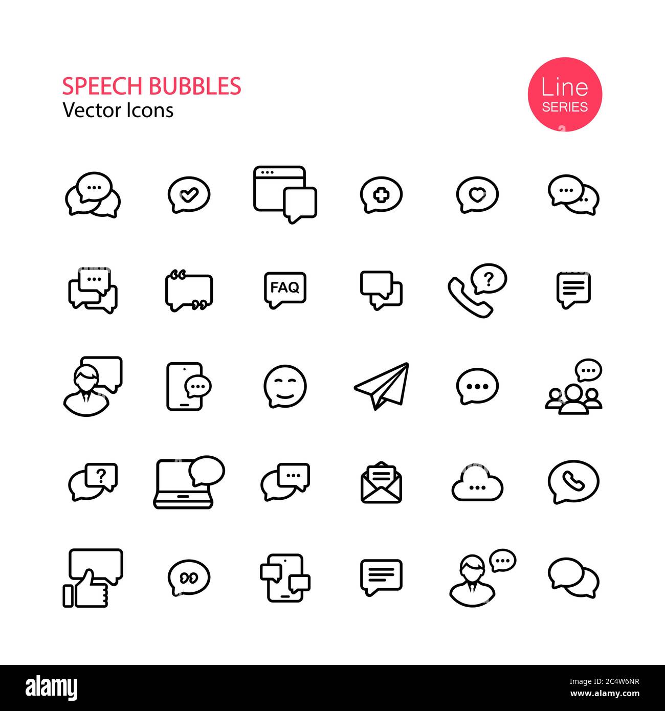 Speech bubbles, communication line icon set. Message, notification ...
