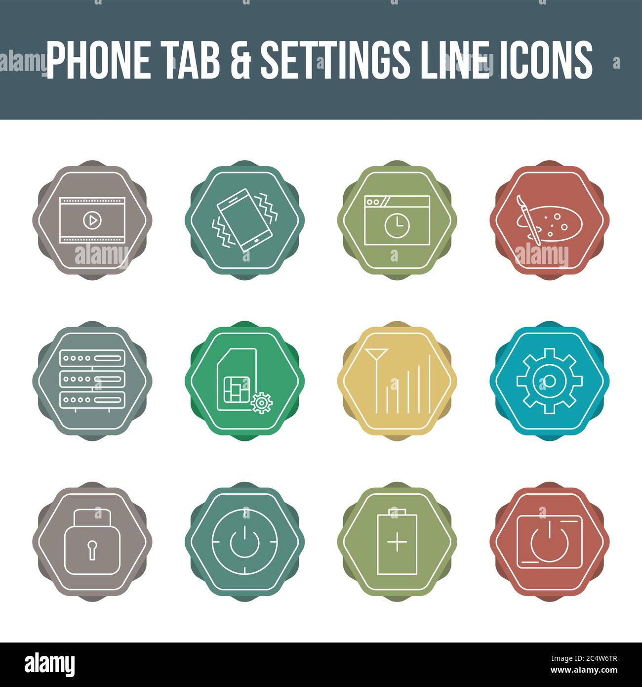 Unique phone tab & settings vector line icon set Stock Vector Image ...