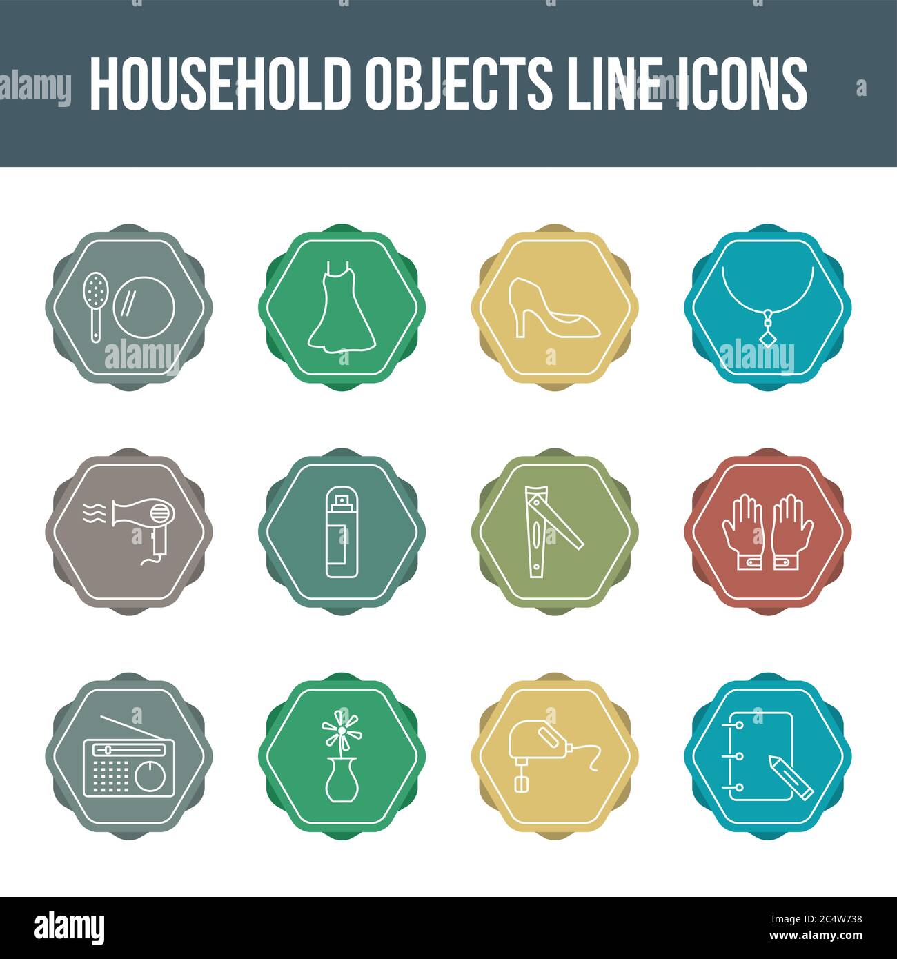 Unique household objects vector line icon set Stock Vector Image & Art ...