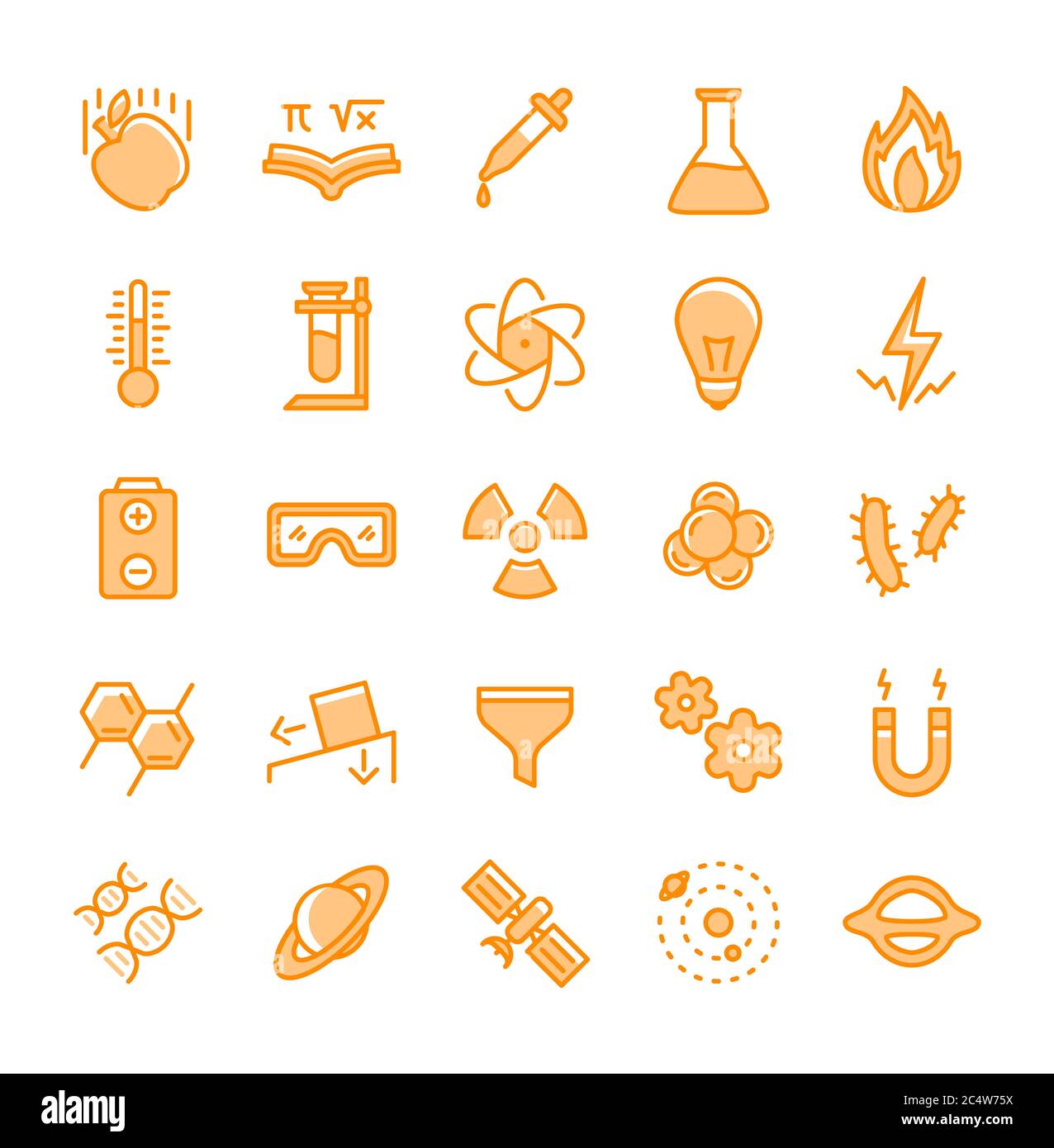science icon set with yellow color white background isolated modern ...