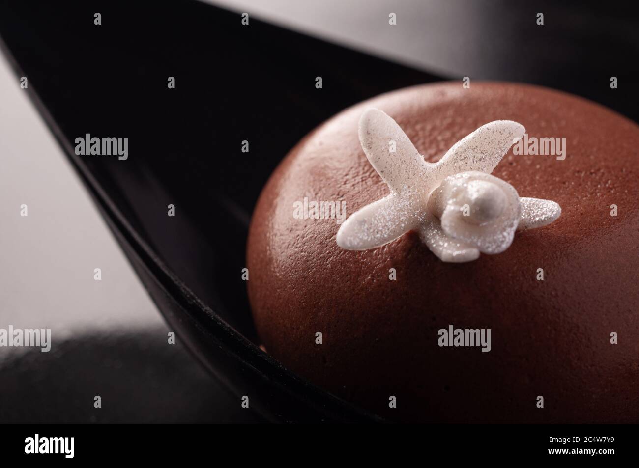 Delicious chocolate cake decorated with a white flower Stock Photo - Alamy