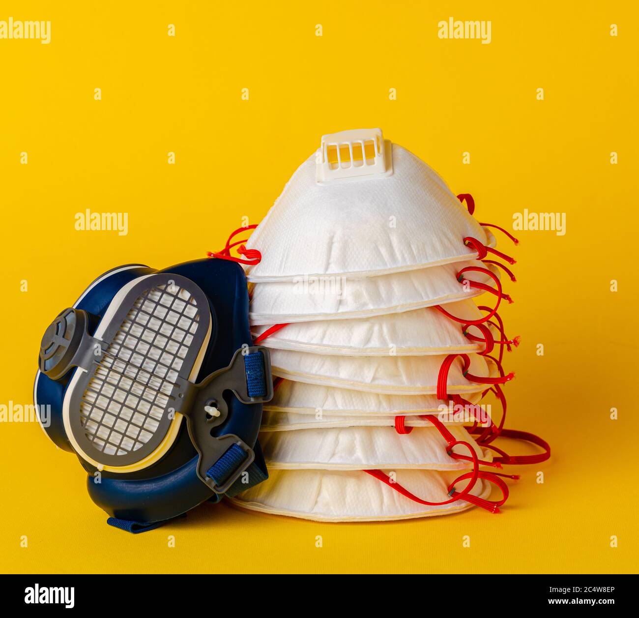 Respirator half mask with medical face mask. Health protection concept ...