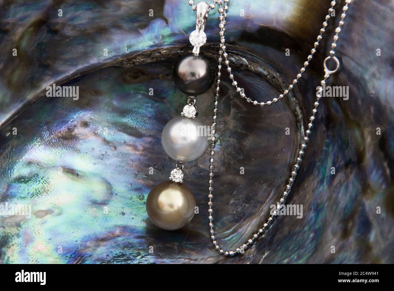 Pendant With Tahitian Black, Tahitian White And Gold South Sea Pearl On ...