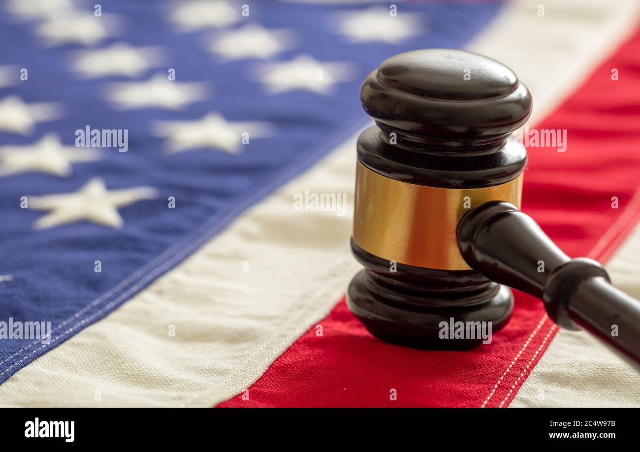 Judge or auction gavel on United states of America flag background ...