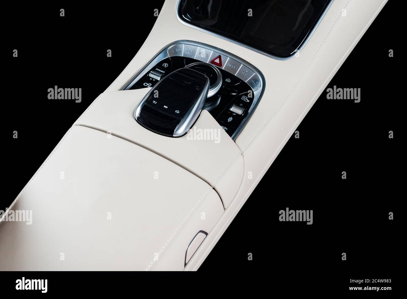 Media and navigation control buttons of a Modern car. Car interior ...