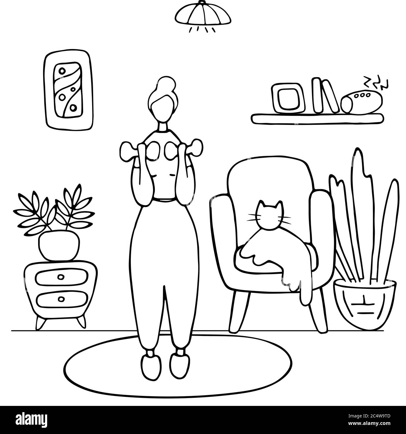 Young woman doing sports workout. Cute happy girl performing gymnastic ...