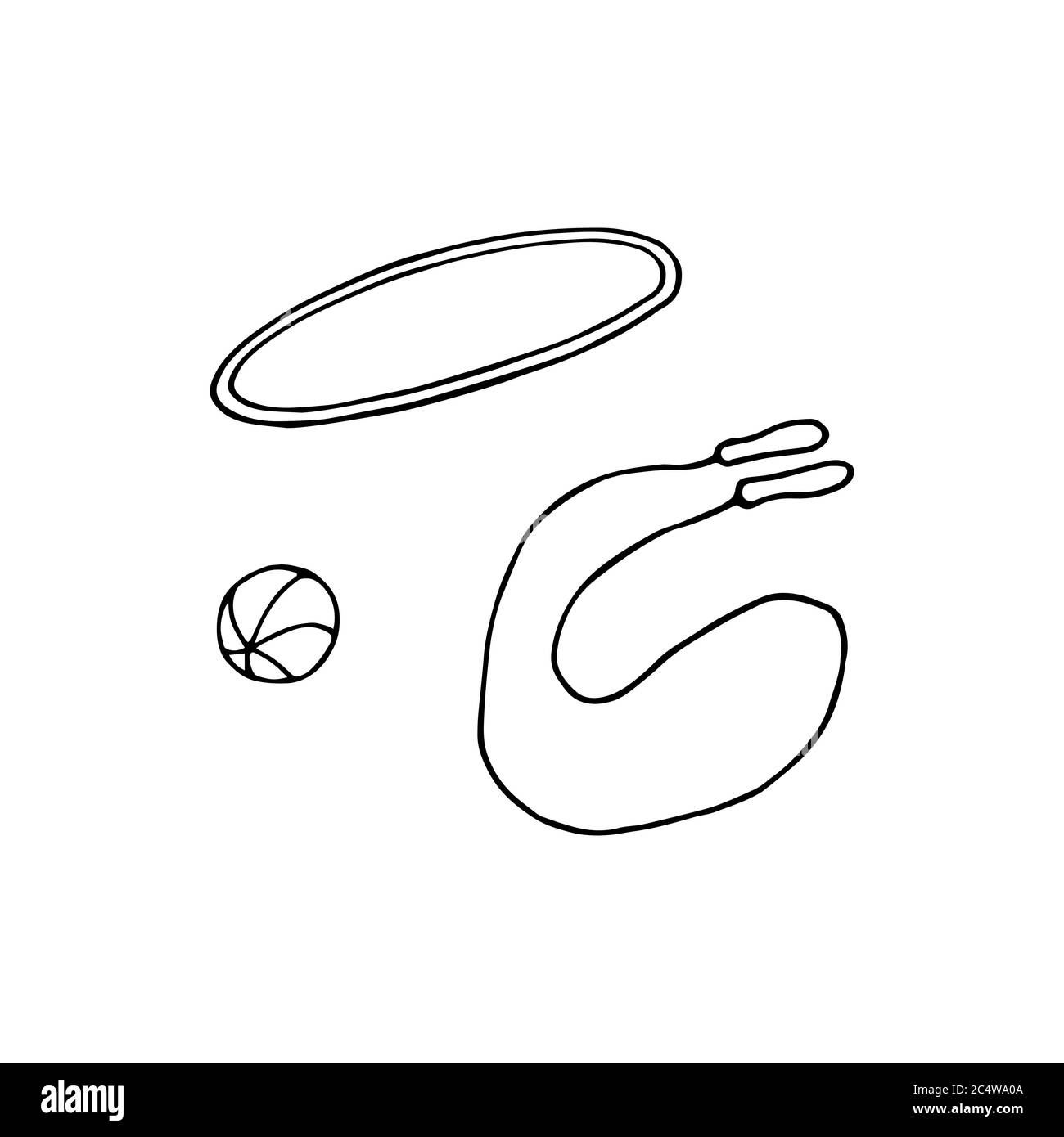 Hoop, jump rope, ball icons. Simple hand drawn icon set. Vector graphic ...