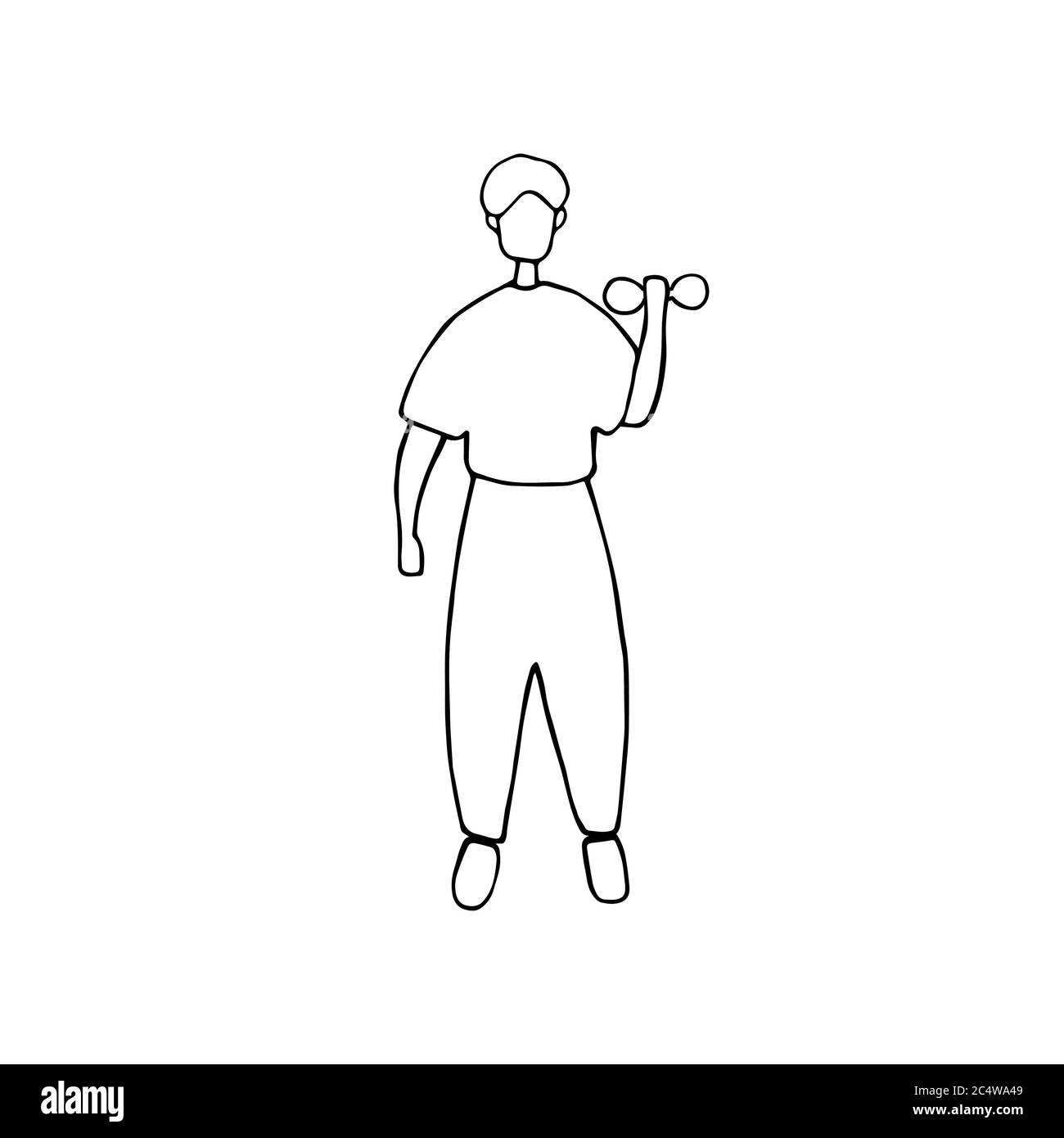Fitness man doing exercise. Healthy lifestyle. Doodle vector ...