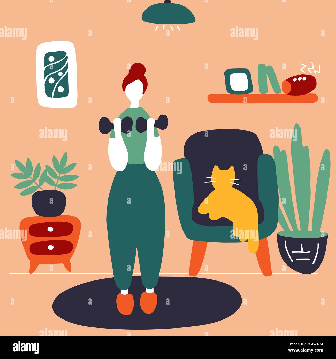 Young woman doing sports workout. Cute happy girl performing gymnastic ...