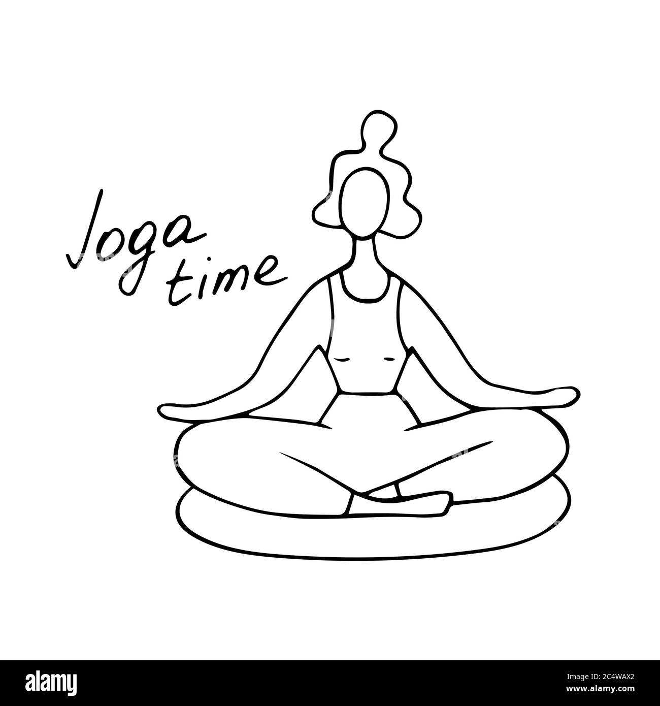 Woman Doing Yoga Lotus Pose Hand Drawn Vector Illustration Stock