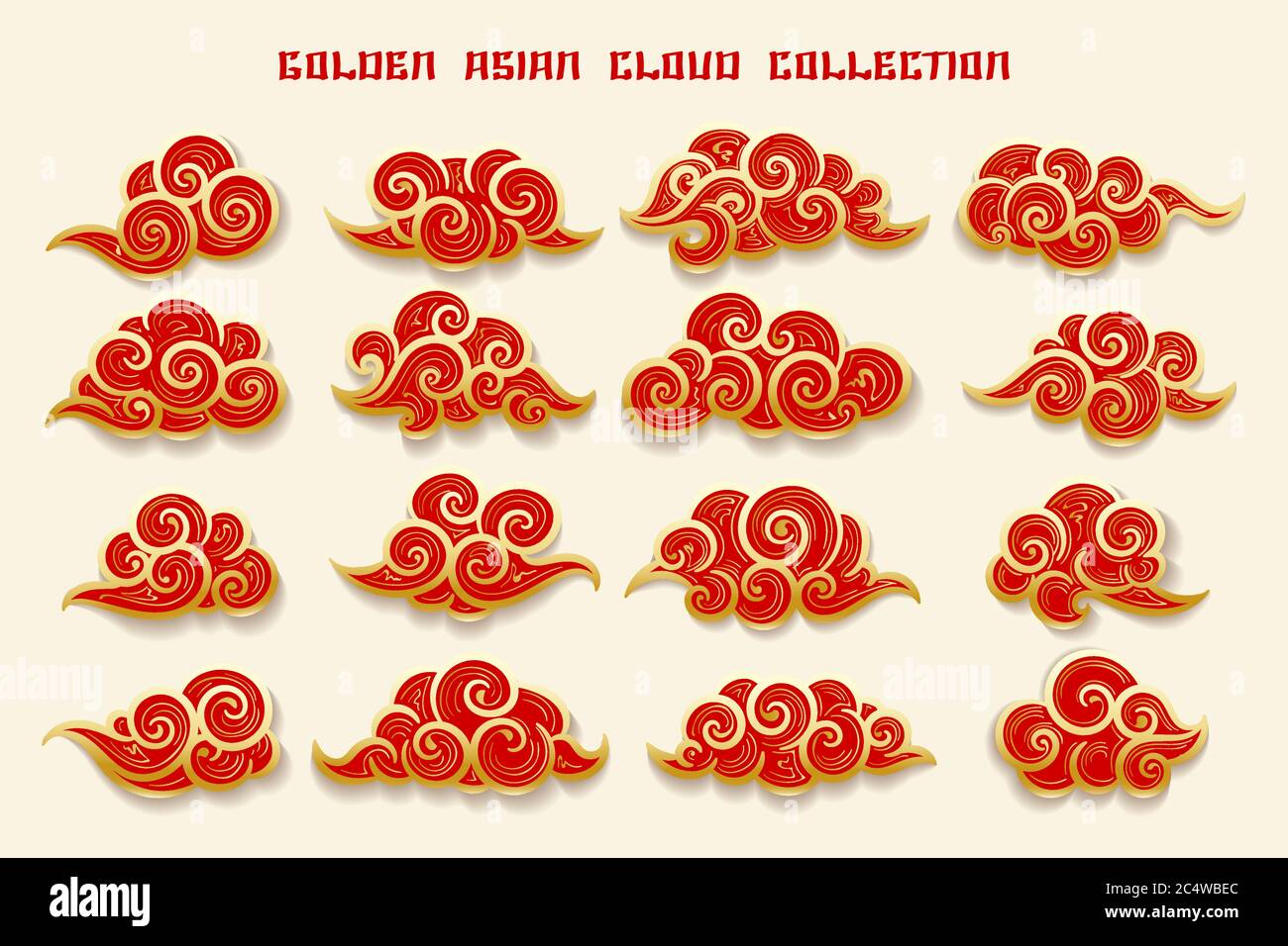 Collection of red and gold clouds in Chinese style. Vector Illustration ...