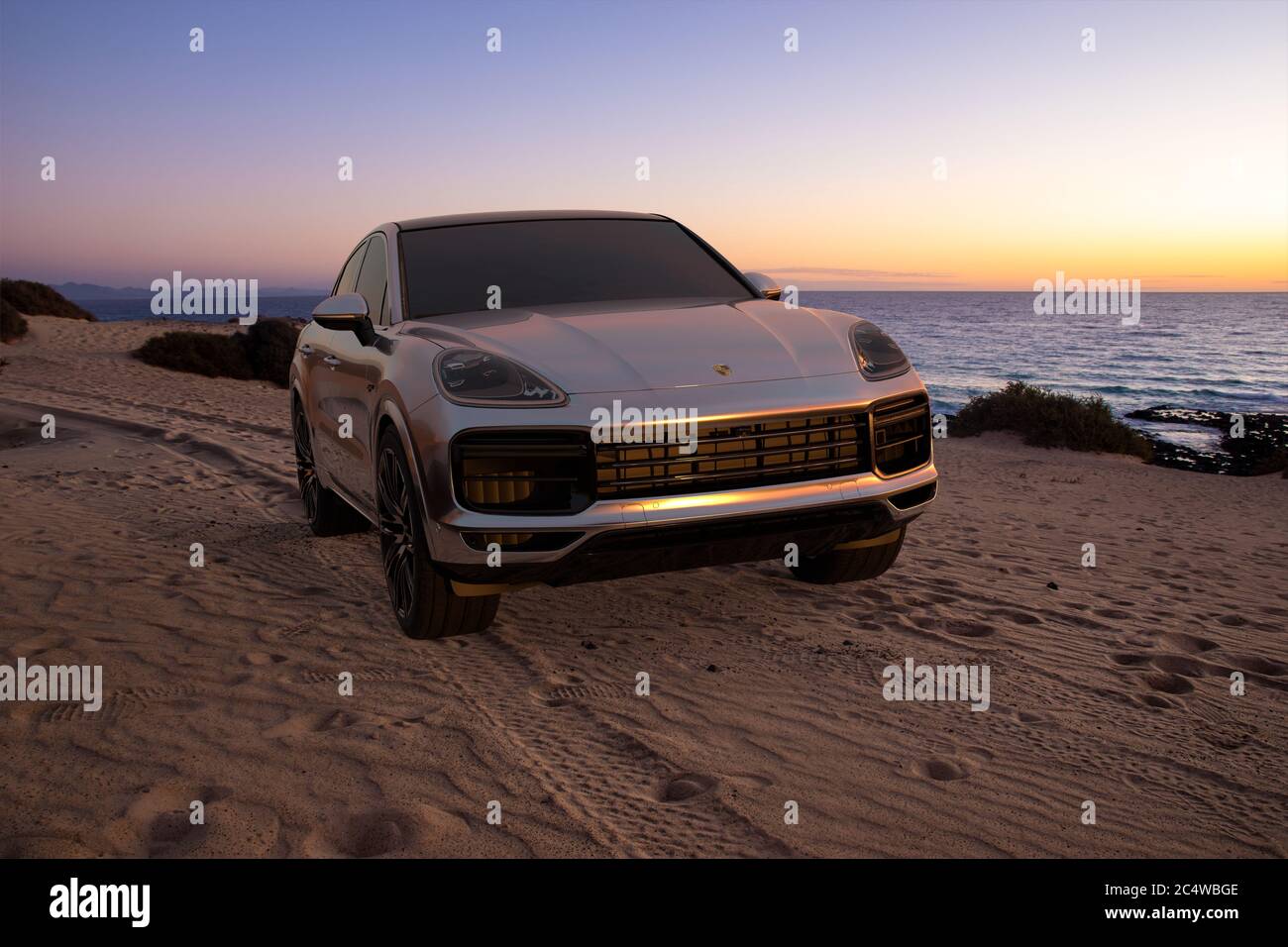 Porsche Cayenne Coupe on a sandy beach off the road Stock Photo - Alamy