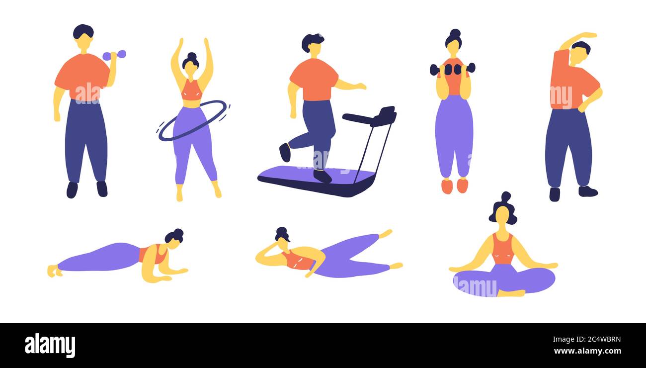 Male and female training, workout concept. Man doing different sport ...