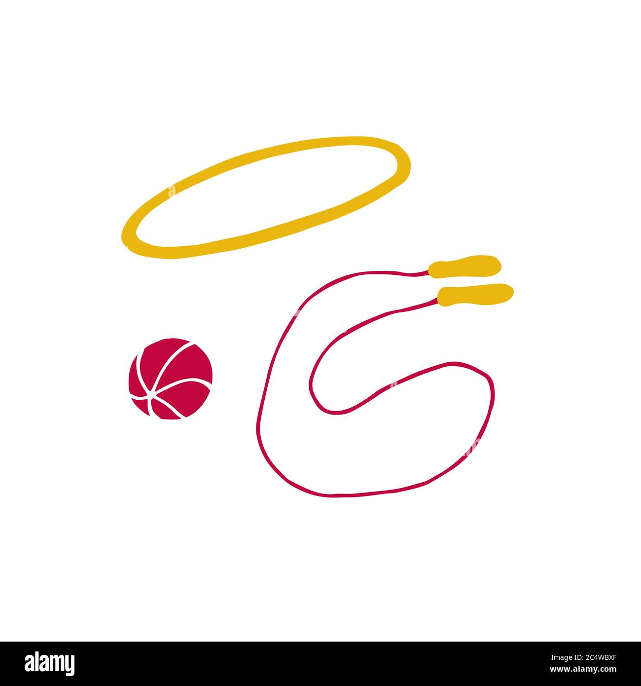 Hoop, jump rope, ball icons. Simple hand drawn icon set. Vector flat ...