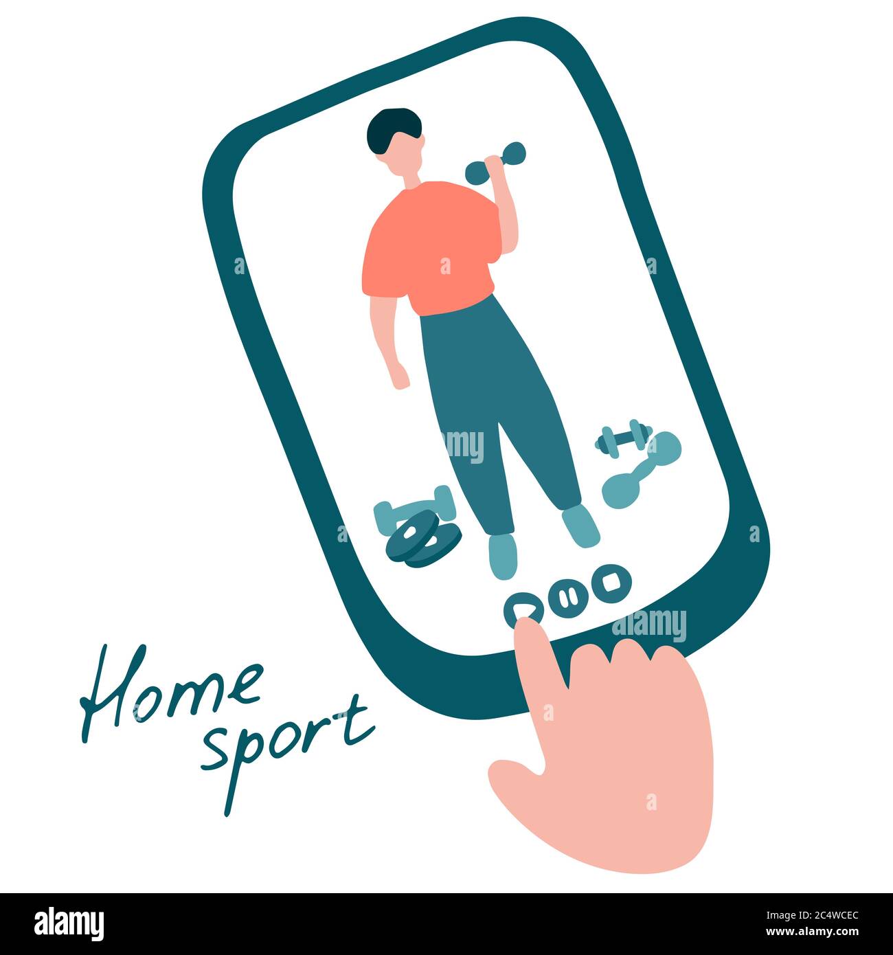 Sport Coach Training Sportsman Mobile App. Man doing exercise with ...