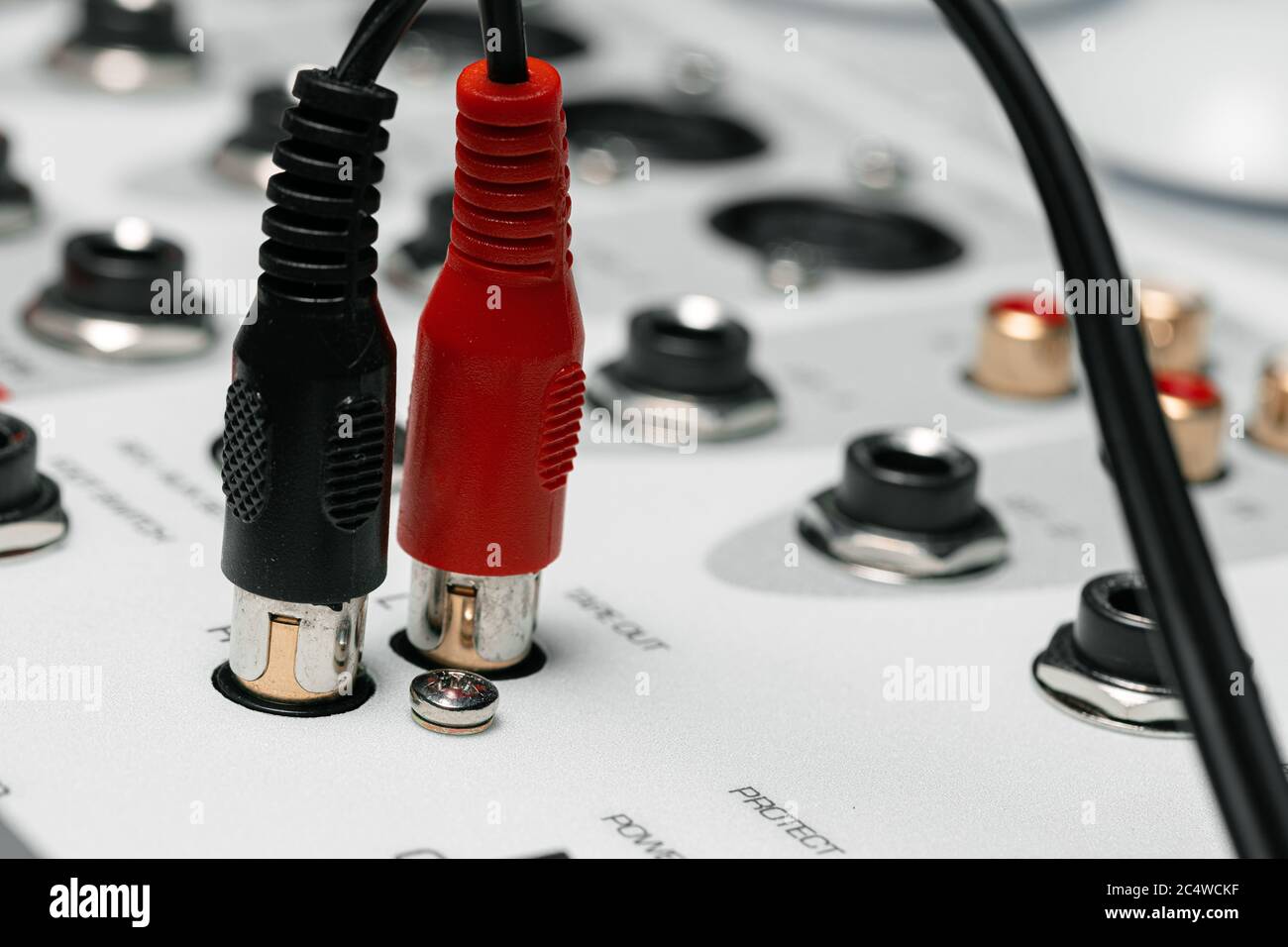 Rear panel of music system amplifier with wires Stock Photo - Alamy