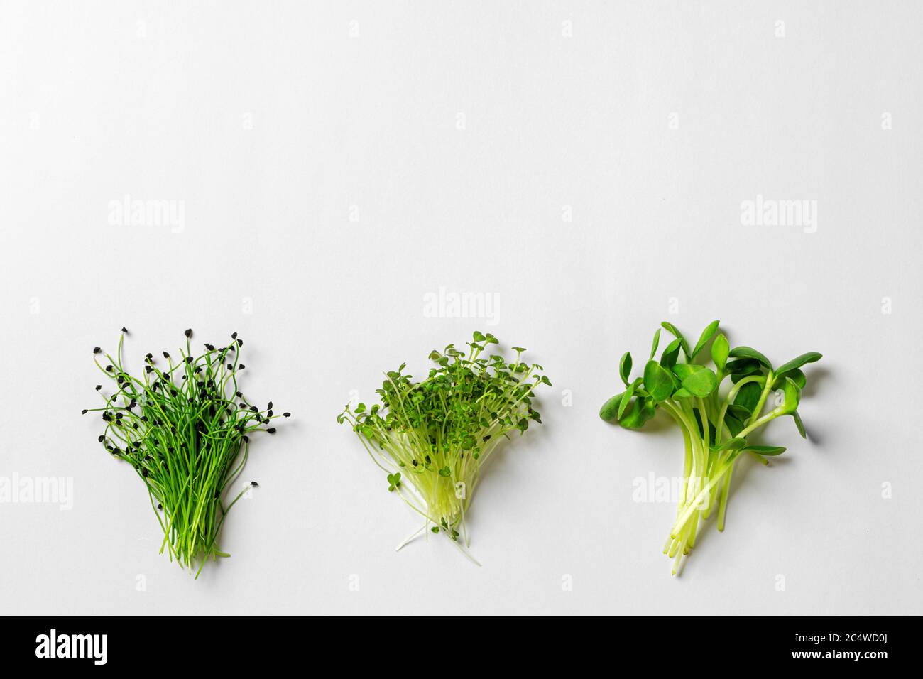 Top view of little bunch of micro greens on paper background Stock ...