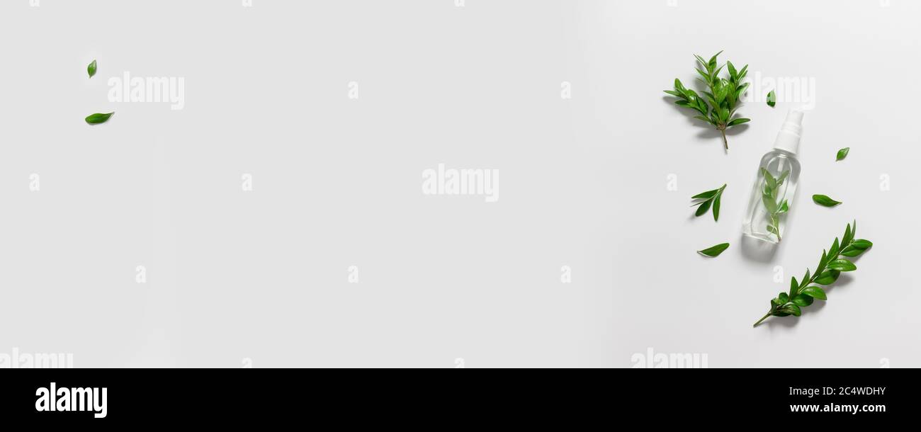 Natural organic cosmetic packaging for skin care with green plants on a ...