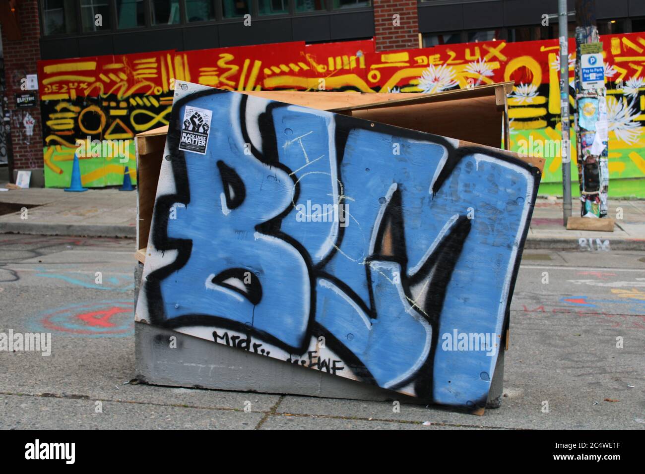 June 27, 2020, Seattle, washington, U.S: Graffiti art --BLM, at CHOP ...