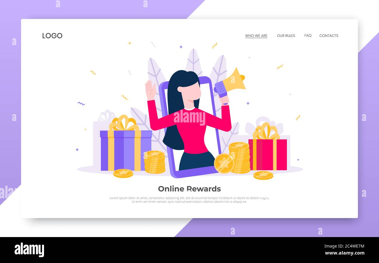 Online reward flat style design vector illustration landing page ...