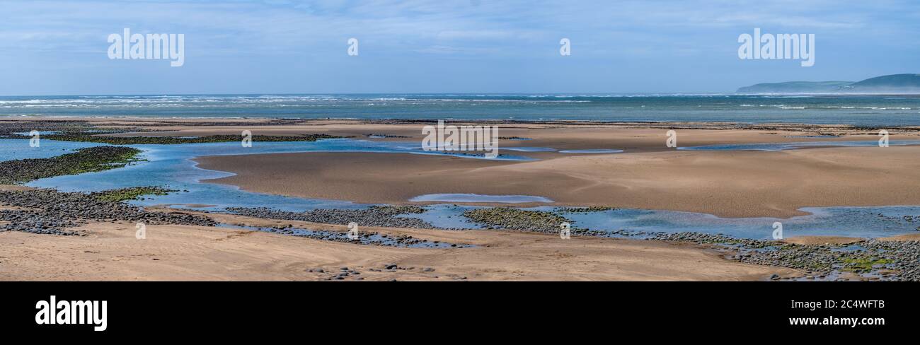 Wide panorama of Northam Burrows, near Bideford, North Devon, England ...