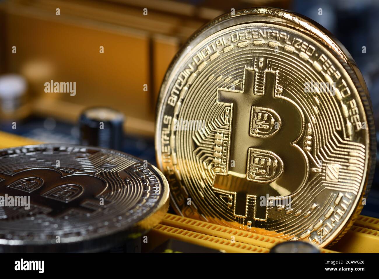 Bitcoin. Crypto currency Bitcoin, BTC, Bit Coin. Macro shot of Bitcoin ...